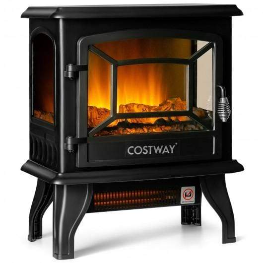 Freestanding Fireplace Heater with Realistic Dancing Flame Effect-Black ...